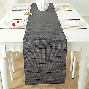 KINBOSD 12 x 72 Inch Woven Vinyl Table Runner, Outdoor Table Runner Non-Slip Heat Resistant Easy to Clean Modern Farmhouse Kitchen Table Runner for Patios Family Dinner Office Kitchen Table