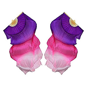 RAZZUM Belly Dance Fan Gradient Fan for Hand Props Fan (Color : Purple+Rosy+White, Size : 180cm)