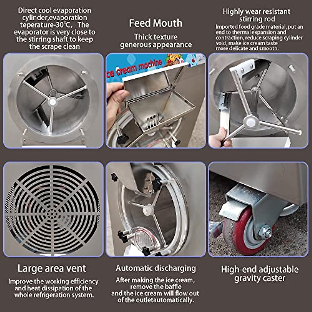 Mvckyi 10L/2.64 Gal Cylinder Gelato Maker Hard Ice Cream Machine for Commercial use, 40L/H