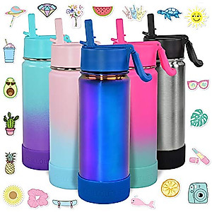 CHILLOUT LIFE 17 oz Insulated Water Bottle with Straw Lid for Kids and Adult + 20 Funny Waterproof Stickers - Perfect for Personalizing Your Kids Metal Water Bottle, Dishwasher Safe Paint - Magic Blue