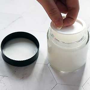 BPFY 12 Pack 4 oz Clear Glass Travel Cosmetic Jars, Refillable Cosmetic Containers with Inner Liners, Lids, Spatula, Chalk Labels, Pen, Beauty Jars for Sugar Scrubs, Cream, Bath Salts, Slime