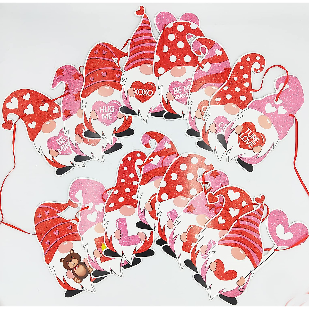 PTFNY 2 Pieces Valentines Gnomes Garland Banner Valentine's Day Gnomes Decorations Banners for Valentines Day Indoor Outdoor Bridal Shower Anniversary Wedding Party Decorations