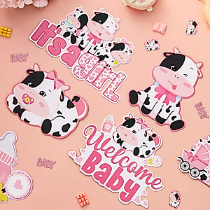 Cheereveal 24 Pieces Cow Centerpieces for Tables Baby Shower, Cow Theme Table Toppers, Cow Baby Shower Centerpieces Decorations Girl for Farm Animal Birthday Party Supplies