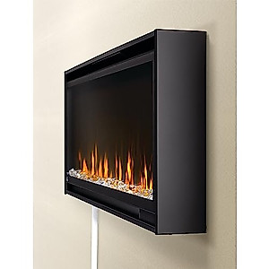 Napoleon Alluravision Slimline 60 Wall Mount Electric Fireplace - Multi-Color Flames with Large Crystal Cubes and Natural Looking Driftwood Logs - with Remote Control - NEFL60CHS-1