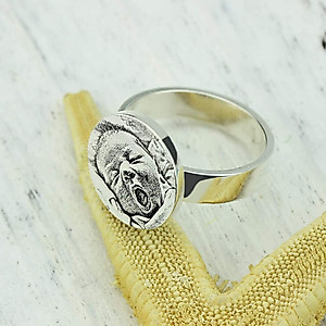 LONAGO Personalized Photo Ring Engraved Picture Stackable Ring Gift For Women (Silver, sterling-silver)