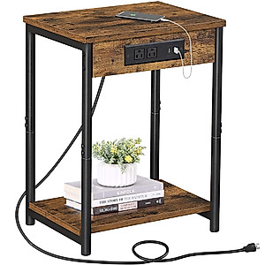 TUTOTAK Nightstand with Charging Station, End Table, Side Table with USB, 21.8”H Night Stand with Storage Shelf, Sofa Couch Table V1TB01BB025 (1 pc)