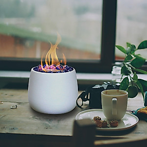Tabletop Fire Bowl - Fire Pit, Small Alcohol Fireplace for Indoor and Outdoor Use Patio Decor White