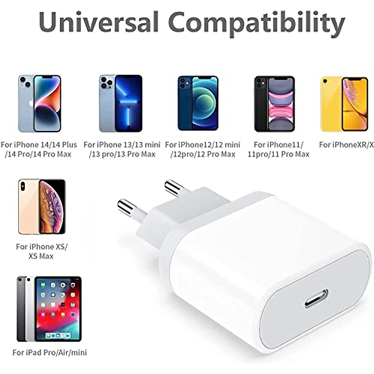 Anigaduo 25W USB C European Plug Adapter with 6FT Cable for iPhone 14/14 Pro/14 Pro Max/14 Plus/13/12/11, Travel USBC Charging Power Charger Cord for Europe EU Euro Spain Italy France Germany…
