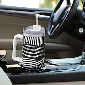HULIBIN Black & White Stripe Print Double Deck Stainless Steel Travel Coffee Cup With Lid 40 Oz Ice Bully Cup