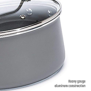 Goodful Ceramic Nonstick Pots and Pans Set, Titanium-Reinforced Premium Nonstick Coating, Dishwasher Safe Pots and Pans, Tempered Glass Steam Vented Lids, Stainless Steel Handles, 12-Piece, Gray