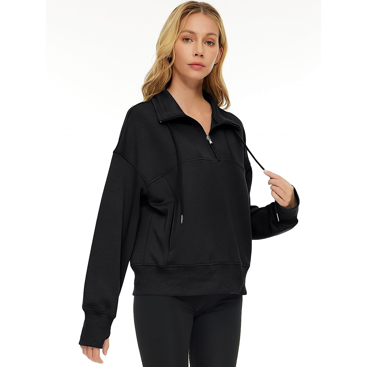 AUTOMET Womens Quarter Zip Half Zip Pullover Oversized Sweatshirts Hoodies Long Sleeve Crewneck Shirts Fleece Fall Clothes 2023 Teen Girls Winter Fashion Clothes Black