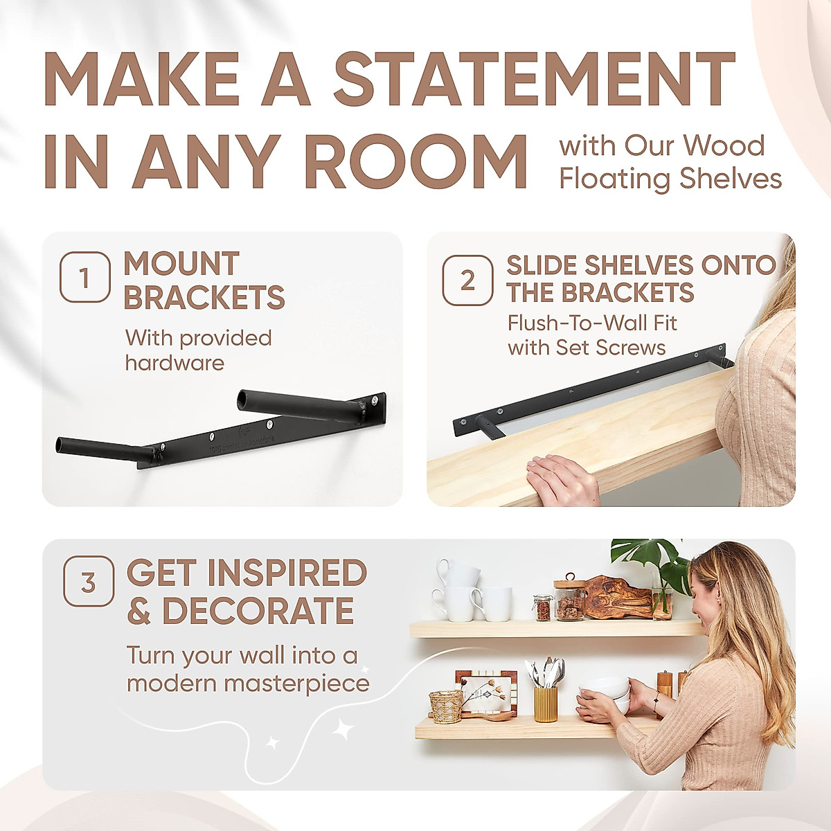 Homeforia Rustic Farmhouse Floating Shelves, Bathroom Wooden Shelves for Wall Mounted, Thick Industrial Kitchen Wood Shelf - 36 x 6.5 x 1.75 inch - Set of 2 - Unfinished - No Stain - DIY