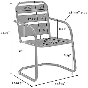 Crosley Furniture Brighton 3-Piece Outdoor Chair and Side Table Set, Retro Metal Patio Conversation Sets, Navy