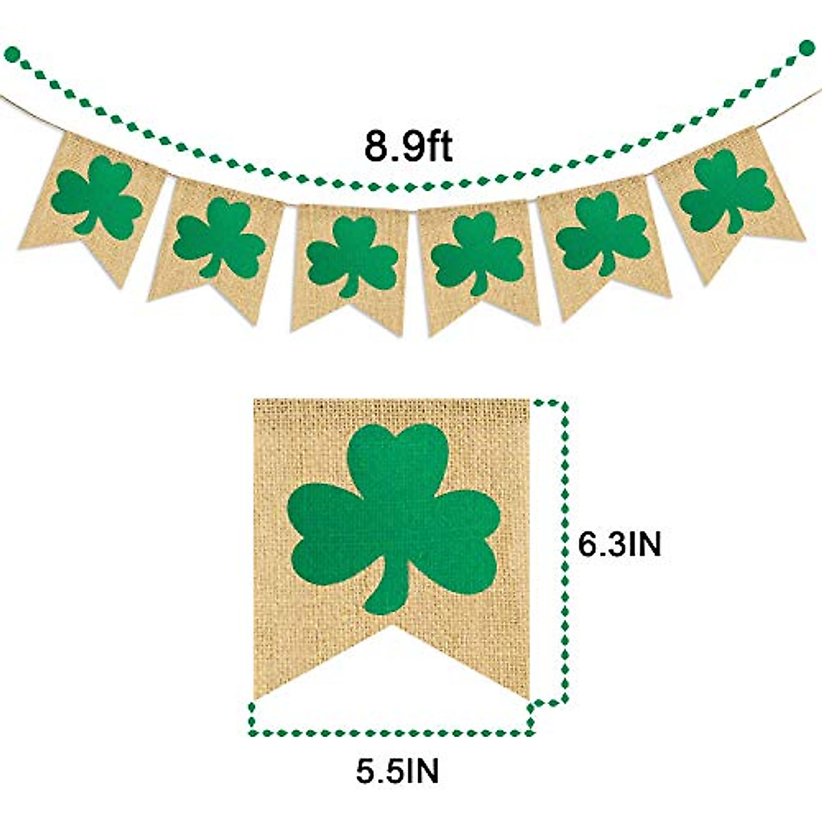 Rustic Shamrock Garland | Burlap Shamrock Garland Banner | St. Patricks Day Decorations | Burlap Clover Garland Banner | Irish Day Celebration Decor 
