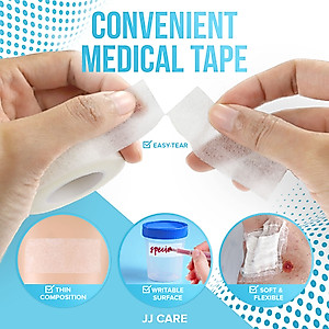JJ CARE Micropore Tape [Pack of 14], 1” x 10 Yards, Breathable Paper Tape Medical Use, Latex-Free Paper Surgical Tape, Individually Boxed Paper Bandage Tape Rolls