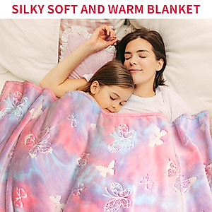 Anowpo Glow in The Dark Blanket Butterfly Gifts for Girls,Soft Blanket 3 4 5 6 7 8 9 10 Year Old Girl Gifts, Toddler Girls Toys Age 6-8,Mothers Day Birthday Gifts Christmas, 50"x60"