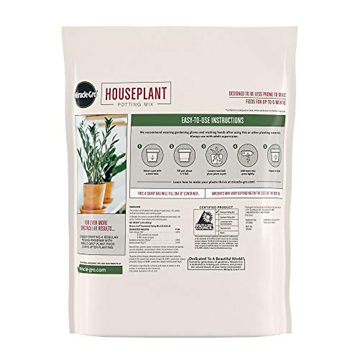 Miracle-Gro Houseplant Potting Mix: Fertilized, Perlite Soil for Indoor Gardening, Designed to Be Less Prone to Gnats, 4 qt.