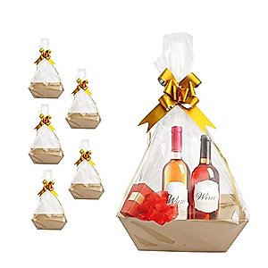 [5 Pk] Baskets for Gifts Empty | 8x10” Kraft Gift Basket Kit with Basket Empty, Basket Bags, Gold Pull Bows | Wine Basket Gift Set | Christmas, Easter, Occasions | Gift to Impress - Upper Midland