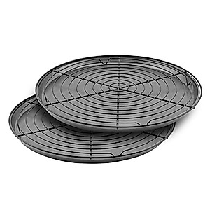 G & S Metal Products Company OvenStuff All-Purpose 12'' Round Nonstick Baking Pan w/Nonstick Cooling Rack, 2 Pack, Grey, Cookie Pan