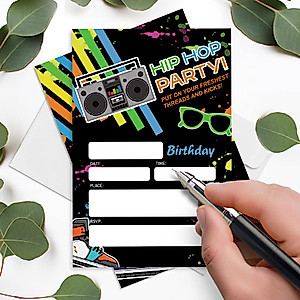 Haizct Put On Your Freshest Threads and Kicks Hip Hop Party Invitations Cards with Envelopes (15 Count) for Adult Teens, Funny Retro Birthday Party Music Dancing Party Invites