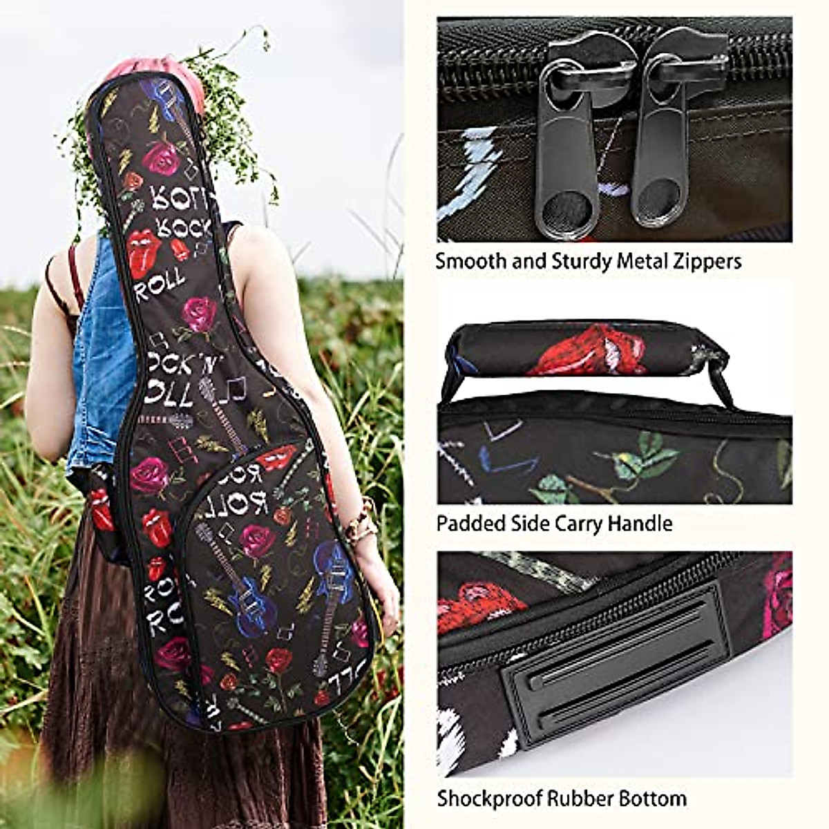 CAHAYA Electric Guitar Bag Rose Printing Soft Guitar Case 8mm Padding Gig Bag Backpack with Handle Loop CY0267