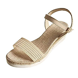 Sandals for Women Casual Summer Bohemian Fabric Open Toe Slope Heel Thick Bottom Buckle Sandals Glittery Sandals