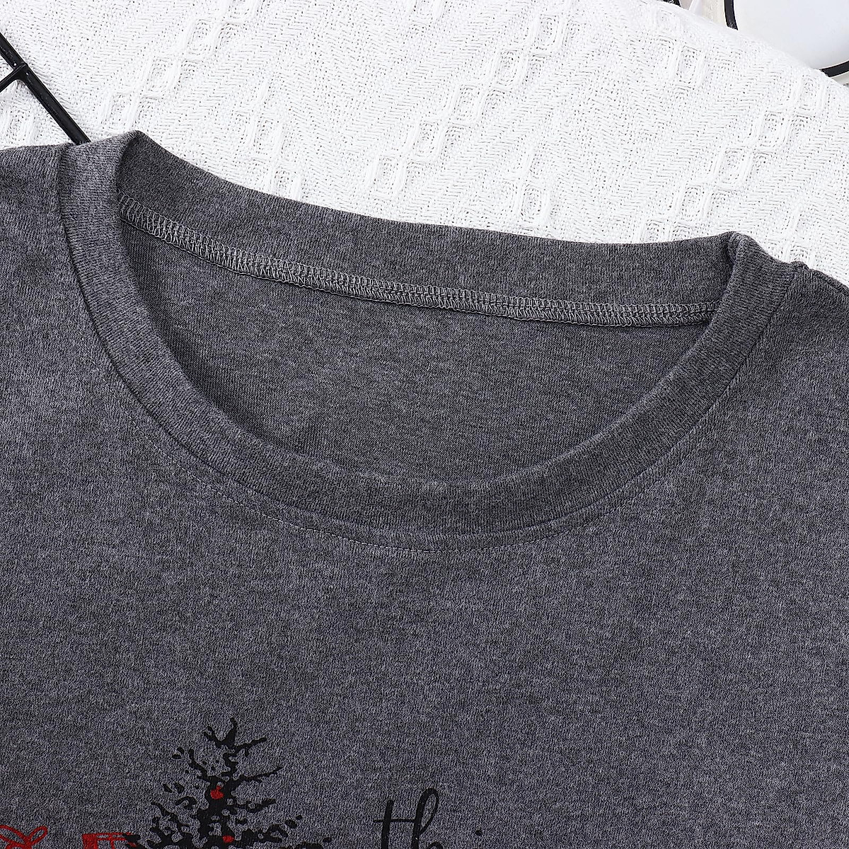 GLIGLITTR Women Dress Shirt Christmas Long Sleeve Tunic Top Christmas Movie Watching Shirt Xmas Tree Oversized T-Shirt Blouse(Grey, Large)