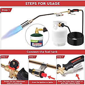 Propane Torch Weed Burner Kit,Weed Torch 800,000 BTU Blow Torch with 1lb Propane Cylinder Converter,9.8 FT Hose Heavy Duty Flamethrower with Turbo Trigger for Flame Weeding,Roofing, Melting Ice Snow