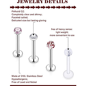 Prjndjw 48Pcs Lip Rings 16G Surgical Steel Labret Studs Monroe Ring Piercing Jewelry for Women Men Conch Cartilage Tragus Helix Earring Barbells 10MM Glow in the Dark