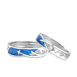 Vxddy Couples Rings Starry Sky Sterling Silver Promise Wedding Engagement Band Couple Matching Ring Him and Her