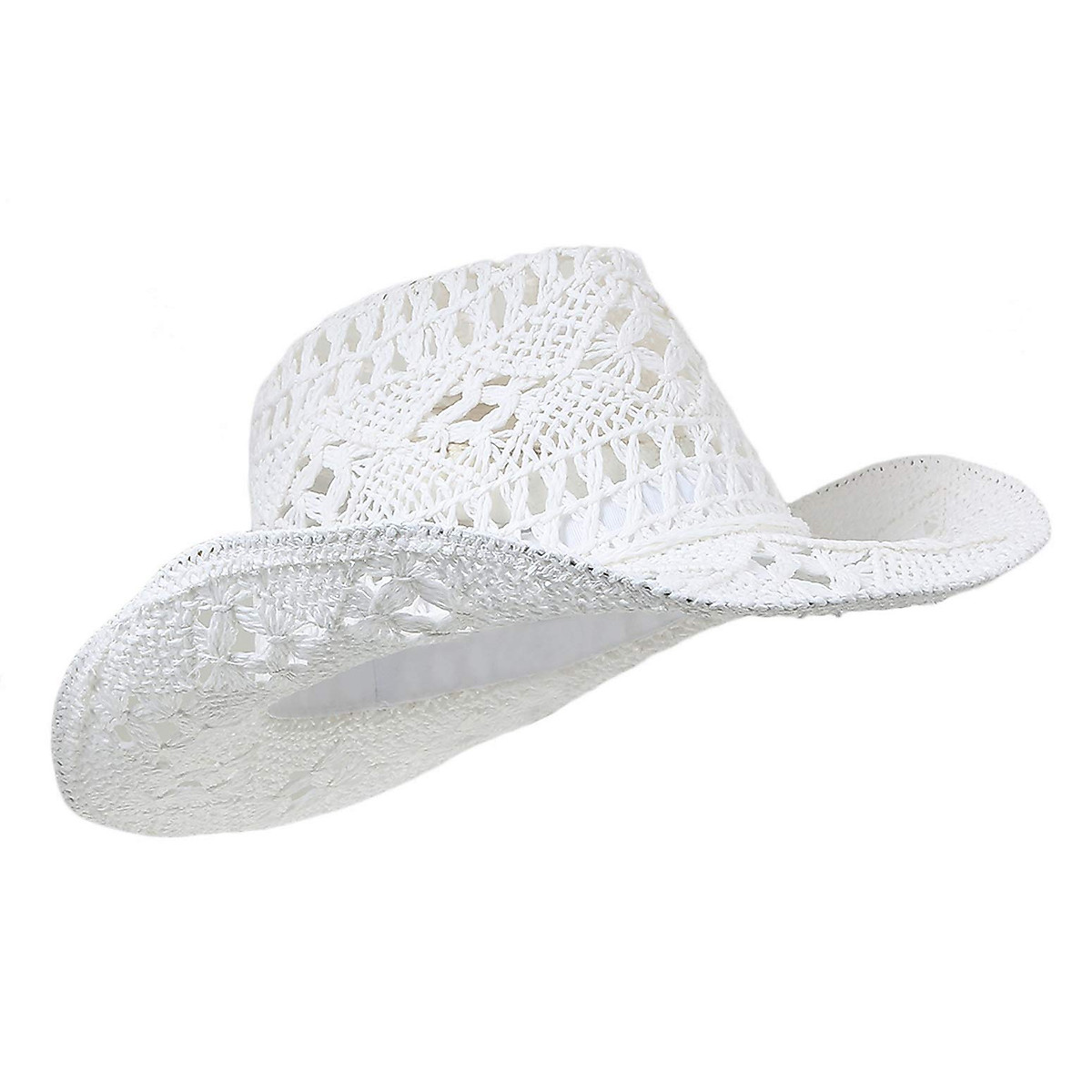 EOZY Men & Women's Summer Cowboy Cowgirl Straw Hat Hollow Out Woven Roll Up Wide Brim Hat/White