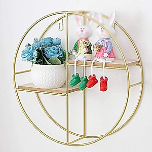 QUUL Round Wood Hanging Wall Shelf， Decorative Wall Mounted Iron Floating Shelf for Home Office Decoration