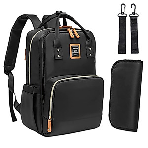 NUNET Diaper Bag Backpack Black W. Portable Changing Pad, Stroller Straps, Large Diaper Bag for 2 Kids (Girls/Boys), Multipurpose Lightweight Travel Back Pack for Moms Dads