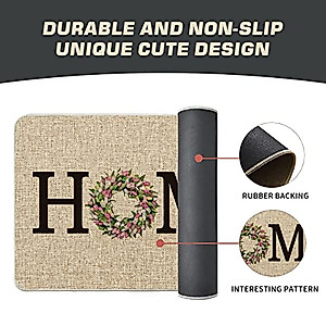 Artoid Mode Home Tulips Lily Wreath Decorative Doormat, Seasonal Spring Holiday Low-Profile Floor Mat Switch Mat for Indoor Outdoor 17 x 29 Inch
