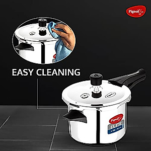 Pigeon Elite Tri-Ply Stainless Steel Body Outer Lid Pressure Cooker Induction and Gas Stove Compatible 3 L - Silver