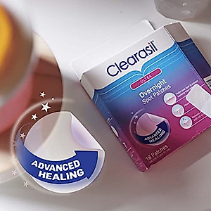 Clearasil Overnight Spot Patches, Advanced Healing Hydrocolloid Acne Pimple Treatment, Blemish Spot Stickers for Face, 18 count