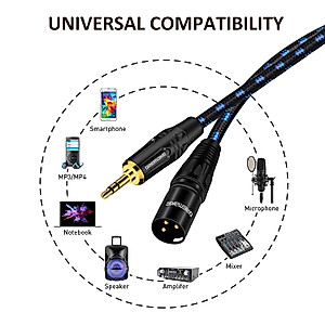 DREMAKE 3.5mm to XLR Microphone Cable 1FT, 1/8 Inch (3.5mm) Male to XLR Male Unbalanced Cable, XLR to 3.5mm Stereo Audio Cable Compatible for Mobile Phone, Active Speakers, Stage, Studio Audio Console