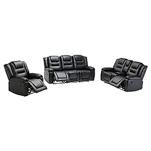 KAZIO Manual Leather Recliner Sofa Set, Living Room Furniture Set,Leather Sofa Set and Recliner Couch for Home/Office