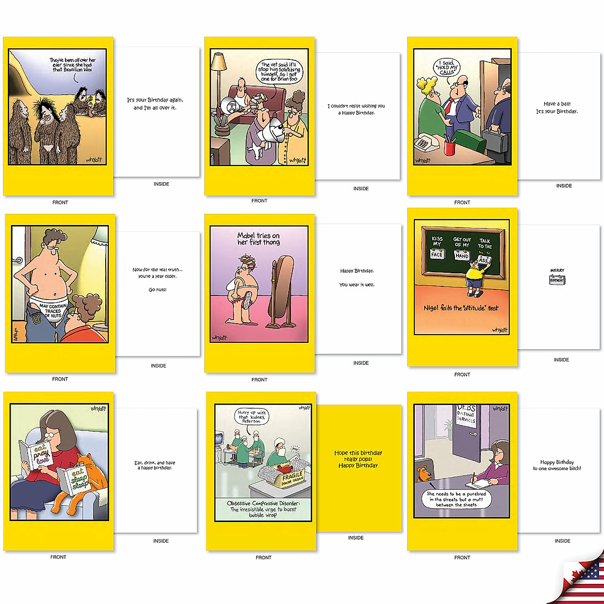 NobleWorks - 36 Assorted Set Funny Mixed Occasions Cards Bulk Box w/Envelopes, Humor Birthday Get Well Friendship (36 Designs, 1 Each) - Whyatt's Wide Variety AC9382XXG-B1x36