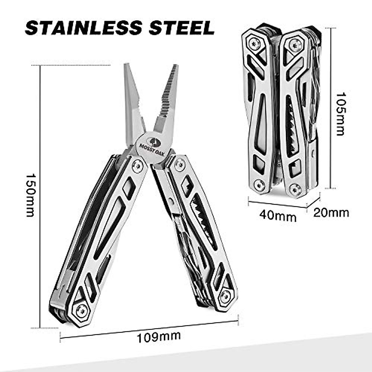 MOSSY OAK Multitool, 21-in-1 Stainless Steel Multi Tool Pocket Knife with Screwdriver Sleeve, Self-locking Multitool Pliers with Sheath-Perfect for Outdoor, Survival, Camping, Hiking, Simple Repair