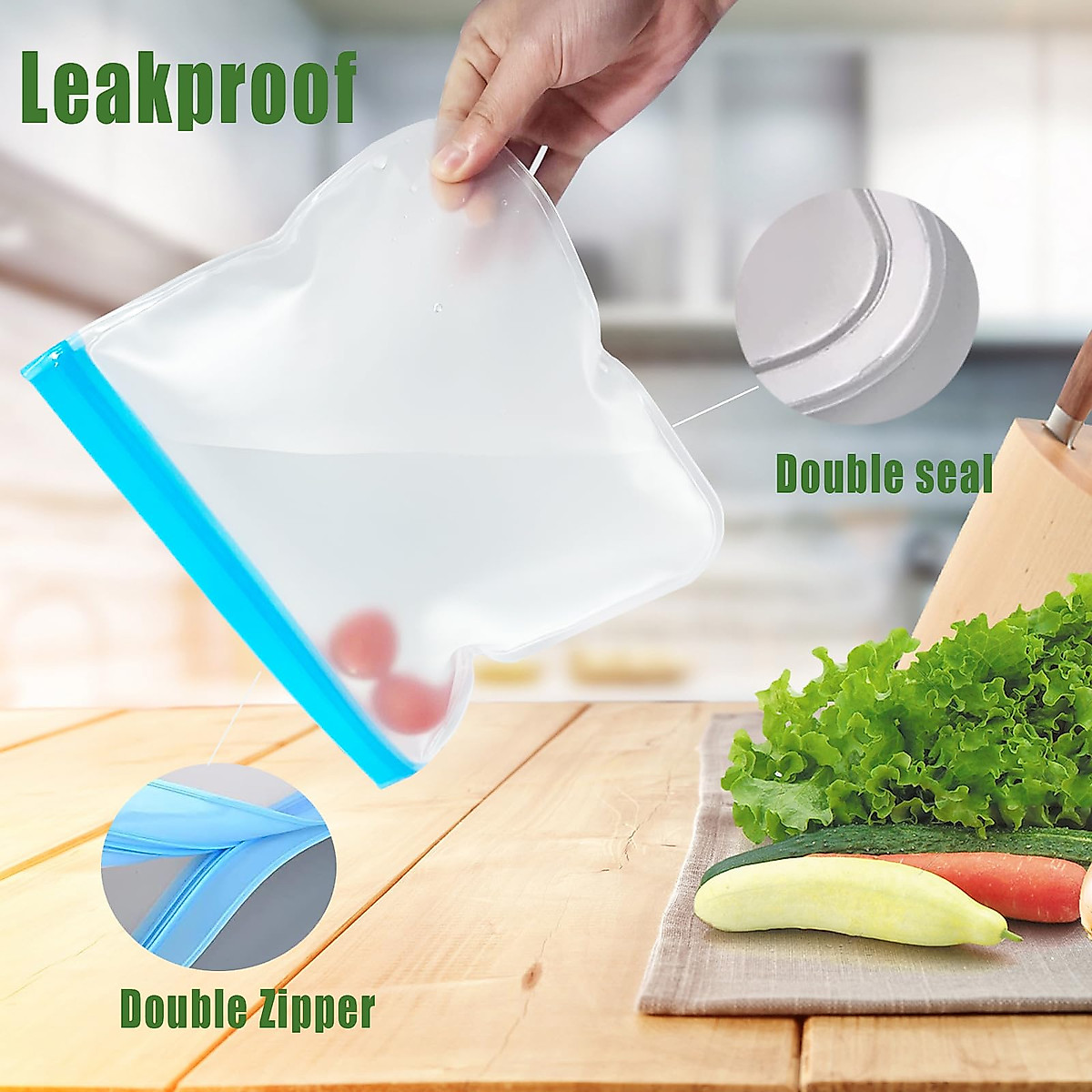 24Pcs Reusable Freezer Bags Food Storage Bags WLRGOOD Flat Silicone Bags Leakproof BPA Free Freezer Gallon/Lunch/Sandwich/Snack Reusable Storage Bags for Meat Fruit Veggies Travel Home Storagation