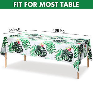 Animal Safari Tablecloth Jungle Animal Theme Tablecover Tiger Zebra Giraffe Print Table Cover Tropical Leaf Tablecloth Party Supplies for Jungle Safari Birthday Baby Showers (Greenery Style, 5 Pcs)