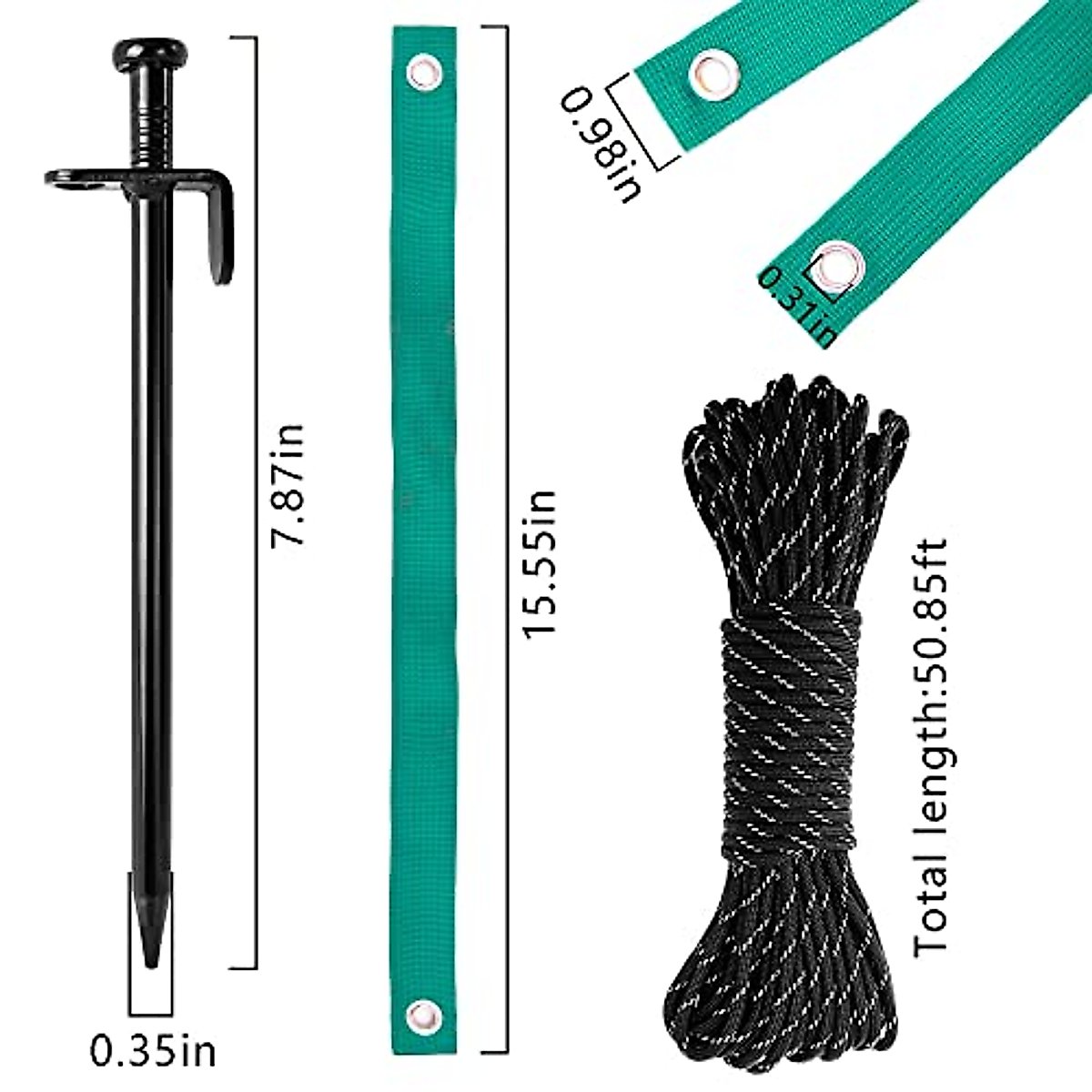 Heavy Duty Steel Tree Stake Kits with Tree Straps and 50ft Reflective Rope Tree Support Anchoring Kit，Tree Supports for Leaning Tree