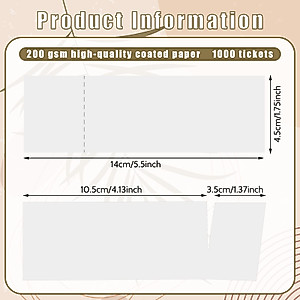 1000 Sheets Blank Printable Tickets with Tear Away Stubs Raffle Tickets Card White Perforated Auction Tickets for Events Entry Class Reward Fundraiser Admission 5.5 x 1.75 Inch