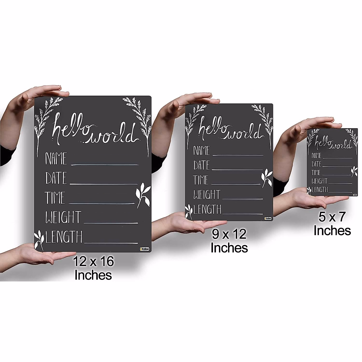 Cohas Hello World Newborn Baby Announcement Chalkboard Sign with Mixed Flower Theme, 9 by 12 Inches, Pink Marker