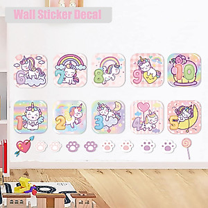 Large Unicorn Floor Decals, Indoor Hopscotch Number Game Stickers, Creative Unicorn Floor Stickers for Kid Girls Bedroom, Playroom, Classroom, Nursery, Daycare Floor & Wall Decor