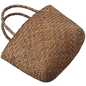 acrosser Casual Straw Bag Natural Wicker Tote Bags Women Braided Handbag For Garden Handmade Woven Rattan Bags Brown
