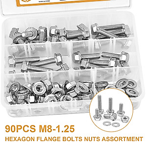M8-1.25 x 16/20/25/30/35mm Flanged Hex Head Bolts, VIGURE 90PCS M8 Flange Hexagon Screws Serrated Flange Nuts Washers, Stainless Steel 18-8 (304), DIN 6921
