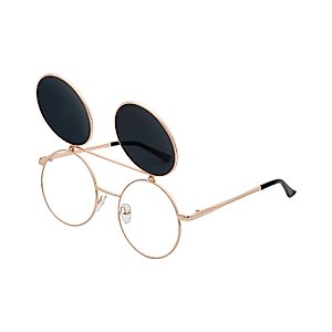 J&L Glasses Retro Flip-Up Round Goggles Steampunk Sunglasses (Golden,Black, Clear)