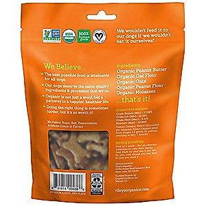 Riley's Organics - Peanut Butter & Molasses Organic Dog Treats, 5 oz Small Biscuits - Resealable Bag 2 Pack